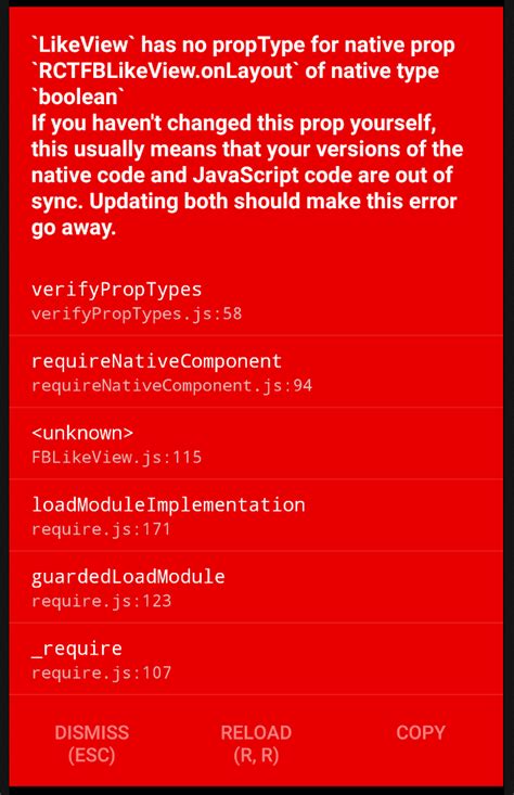 Android LikeView Has No PropType RCTFBLikeView OnLayout Of Native Type Boolean If You