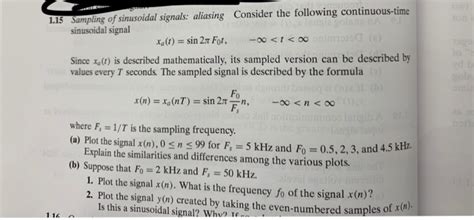 Solved 1 15 Sampling Of Sinusoidal Signals Aliasing