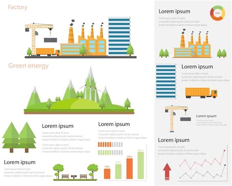 산업 및 녹색 에너지 프리 인포 그래픽 프리미엄 벡터