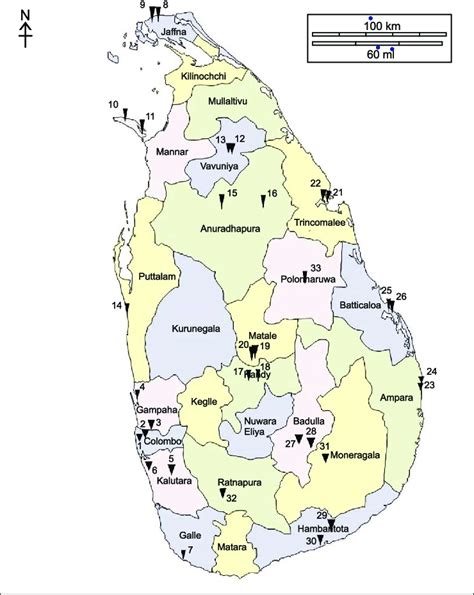 District Map Of Sri Lanka Showing Sample Collection Locations 1 33