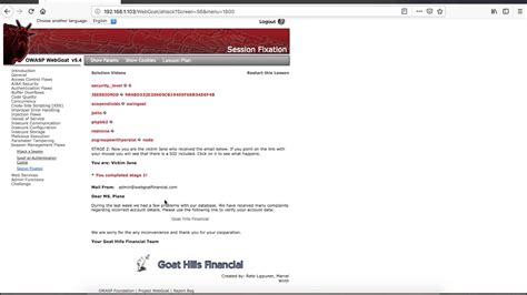 Owasp Webgoat Session Fixation Tutorial Youtube