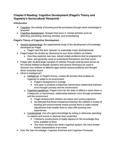 Chapter Reading Notes Chapter Reading Cognitive Development Piagets Theory And Vygotsky