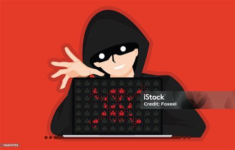 해커 익명 공격 후 노트북에 버그와 바이러스를 배포합니다 악성 코드 버그 바이너리 코드 배경에 내부 컴퓨터 바이러스와 빨간색 두개골에 의해 디자인 보안 기술 사이버 공격