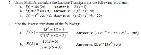 Solved Using MatLab Calculate The Laplace Transform Chegg