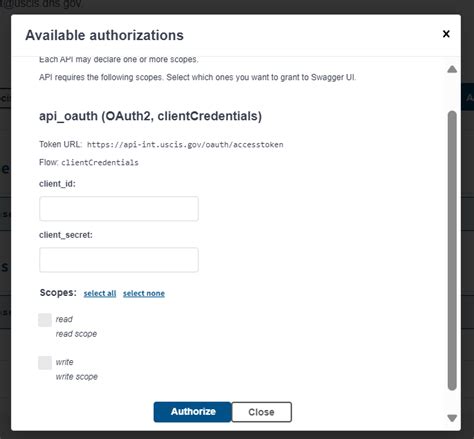 How To Test An API In Sandbox Try It Authorize Feature USCIS Developer Portal