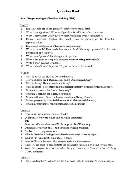 Pps Questionbank All Units 1 Pdf Pointer Computer Programming Computer Program
