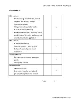 Write Your Own AP Calculus FRQ Project By AP Calculus Through Project