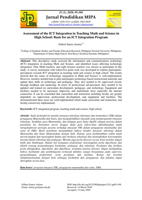 Pdf Assessment Of The Ict Integration In Teaching Math And Science In High School Basis For
