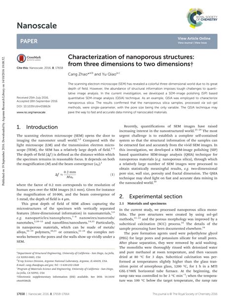 Pdf Characterization Of Nanoporous Structures From Three Dimensions To Two Dimensions
