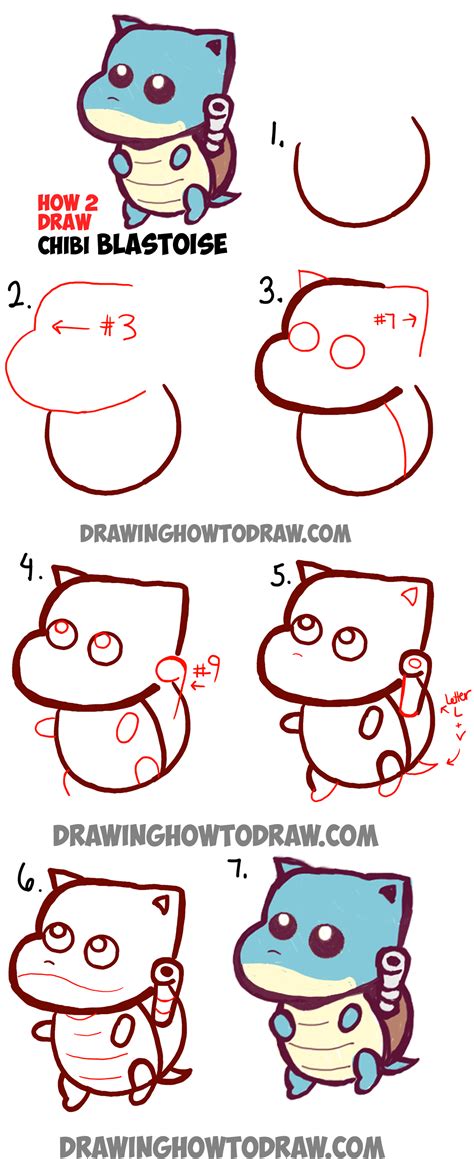 How To Draw Cute Baby Chibi Blastoise From Pokemon Easy Drawing Tutorial How To Draw Step By