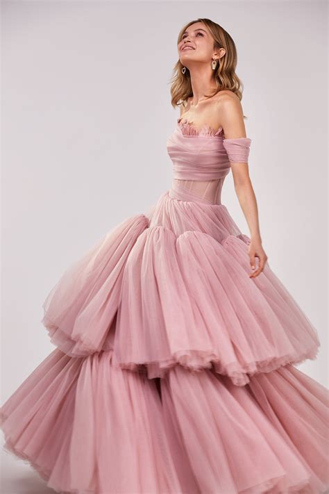 Maxi Evening Ball Gown With The Multi Layered Cascade Skirt L