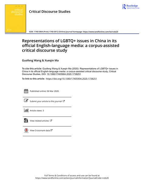 Pdf Representations Of Lgbtq Issues In China In Its Official English Language Media A Corpus