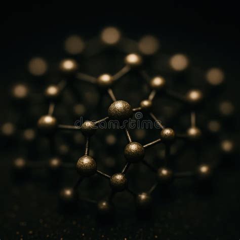 A Complex Geometric Molecular Structure Composed Of Bronze Metallic Spheres Connected By Rods