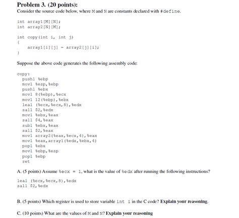 Solved Problem 3 20 Points Consider The Source Code