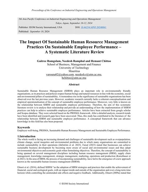 Pdf The Impact Of Sustainable Human Resource Management Practices On