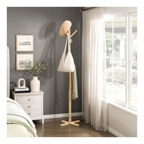 Latitude Run® Natural Finish Modern Coat Rack Wood 9 Hooks Coat Hanger