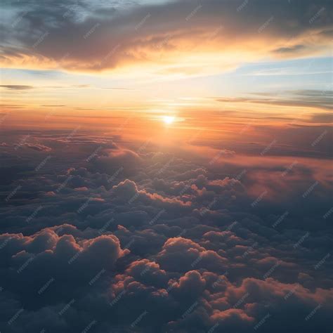 Aerial View Of Sunset Over Clouds Premium Ai Generated Image