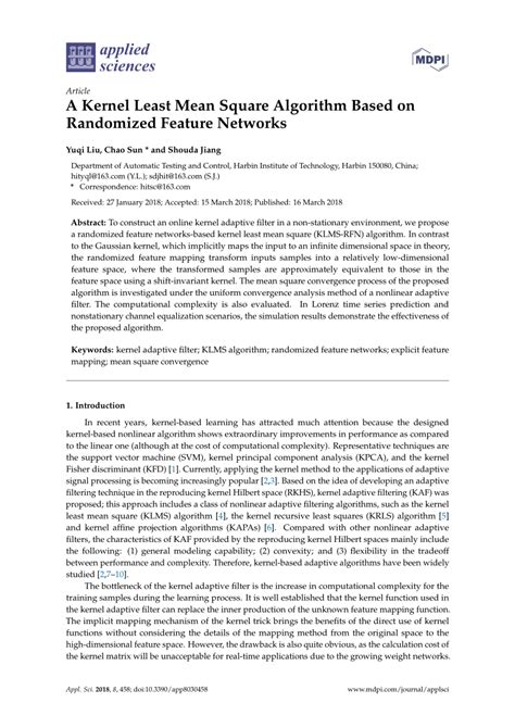 pdf a kernel least mean square algorithm based on randomized feature
