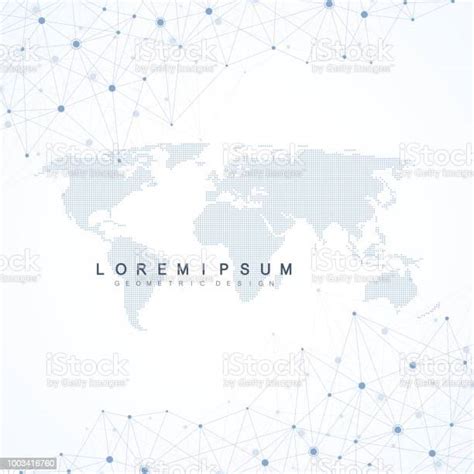 점선된 세계 지도 함께 글로벌 네트워크 연결입니다 인터넷 연결 배경입니다 연결 구조를 추상화 합니다 다각형 공간 배경입니다 벡터 일러스트 레이 션 개념에 대한 스톡 벡터