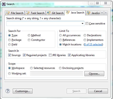 Eclipse Java Search With Multiple Criteria Stack Overflow