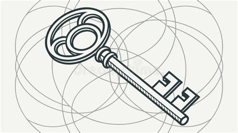 Vintage Key With Abstract Circular Lines Security And Access Graphic