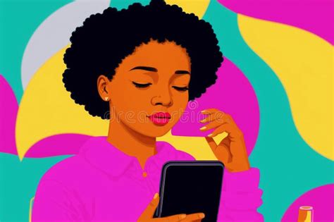 A Woman Looking In The Phone A Woman S Journey In The Mobile World Copy Space Stock