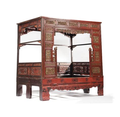 A Chinese Red And Gilt Lacquered Opium Bed Late Qing Dynasty 1644