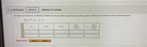 Solved Calculate Two Iterations Of Newton S Method For The Chegg