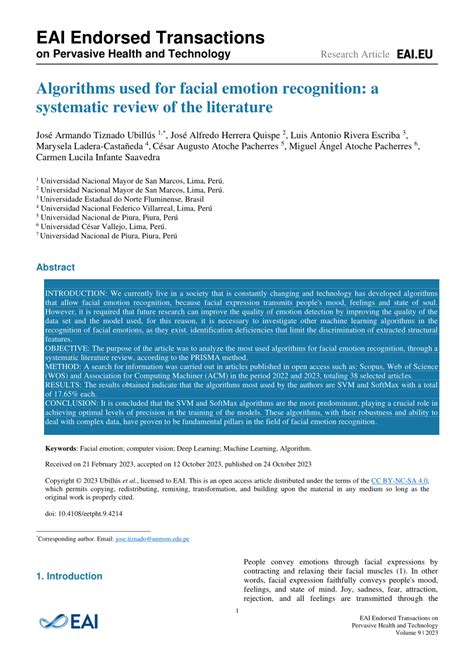 Pdf Algorithms Used For Facial Emotion Recognition A Systematic Review Of The Literature