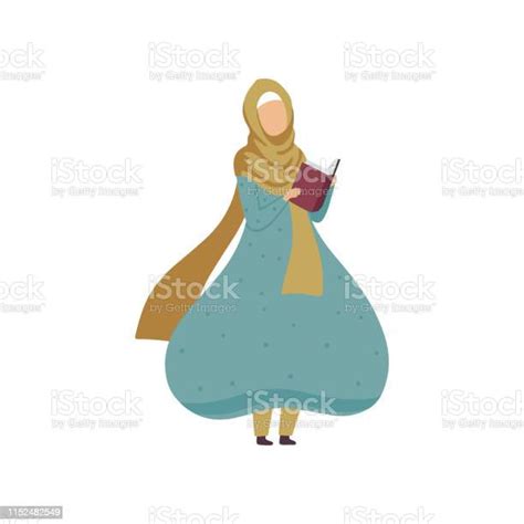 무슬림 여자 서 및 독서 책 현대 아랍 소녀 전통적인 의류 벡터 일러스트 교육에 대한 스톡 벡터 아트 및 기타 이미지 교육 긍정적인 감정 표현 명랑한 Istock
