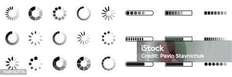 로딩 바 아이콘을 설정합니다 진행률 표시줄 로드 기호 다른 디자인의 컬렉션 로딩 상태 표시 줄 다운로드 진행률 아이콘 벡터 가상현실에 대한 스톡 벡터 아트 및 기타 이미지