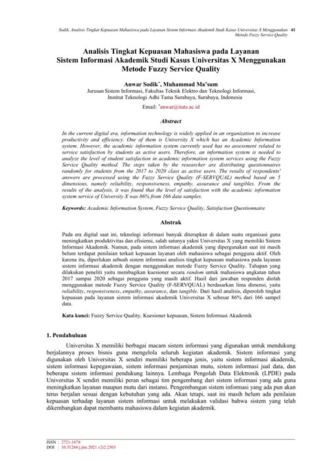 Pdf Analisis Tingkat Kepuasan Mahasiswa Pada Layanan Sistem Informasi