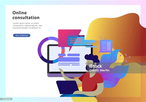 컨셉 랜딩 페이지 템플릿 고객 서비스 남성 핫라인 운영자가 고객에게 조언합니다 개념에 대한 스톡 벡터 아트 및 기타 이미지 개념 거리가 먼 공부 Istock
