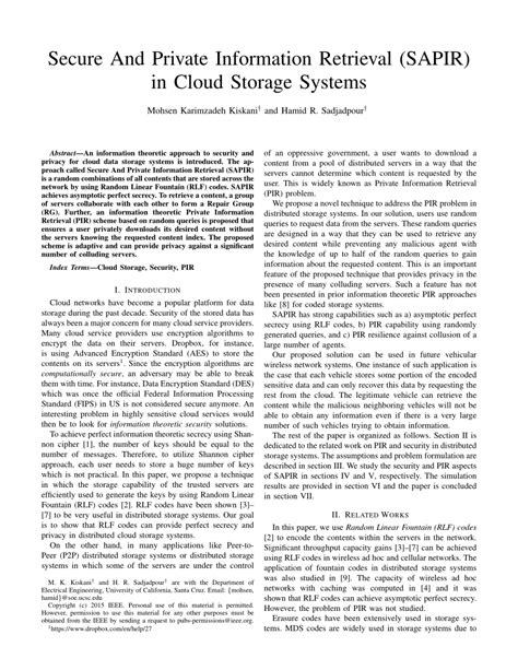 Pdf Secure And Private Information Retrieval Sapir In Cloud Storage Systems