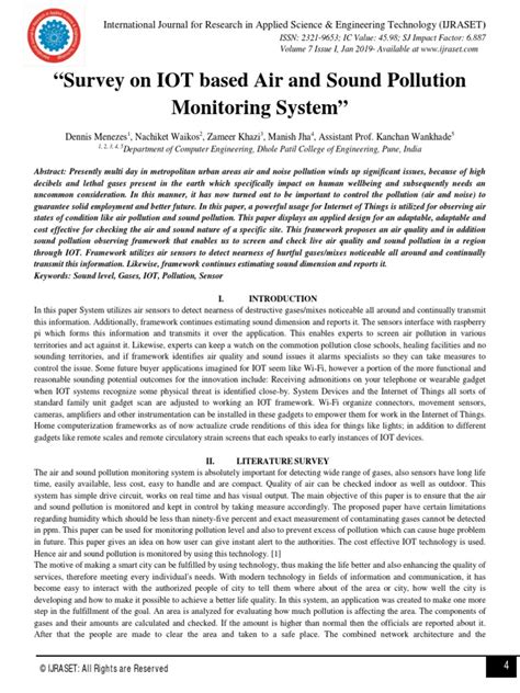 Survey On Iot Based Air And Sound Pollution Monitoring System Pdf Internet Of Things Computing
