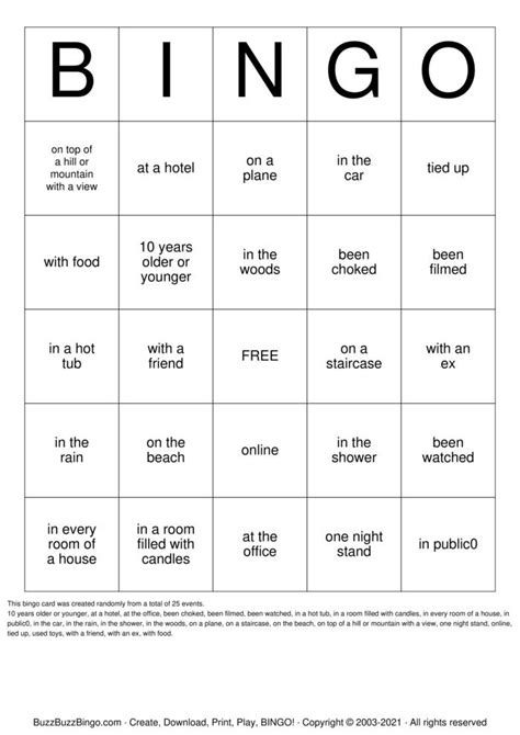 Sex Bingo Cards To Download Print And Customize