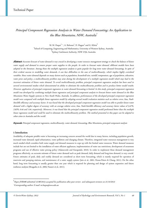 Pdf Principal Component Regression Analysis In Water Demand