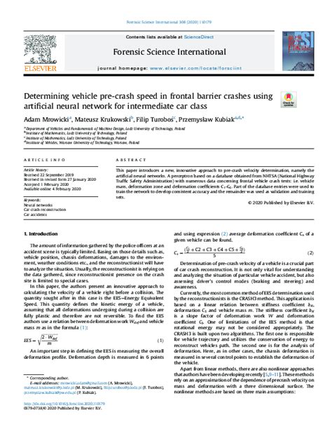 pdf determining vehicle pre crash speed in frontal barrier crashes