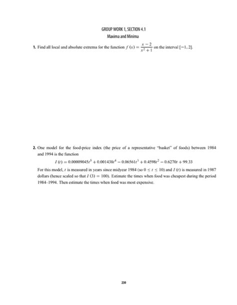 Solved GROUP WORK SECTION Maxima And Minima Find Chegg Com