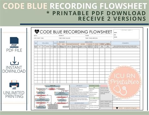 Code Blue Recording Flowsheet Printable Pdf Download Etsy