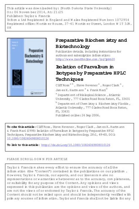 Pdf Isolation Of Parvalbumin Isotypes By Preparative Hplc Techniques Dokumen Tips