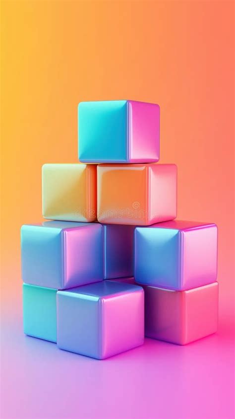 Colorful Glossy Blocks Stacked In Vibrant Gradient Background