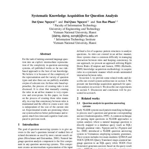 Systematic Knowledge Acquisition For Question Analysis Acl Anthology