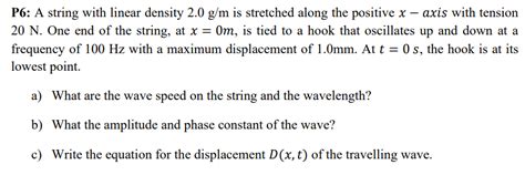 Solved P A String With Linear Density G M Is Stretched Chegg