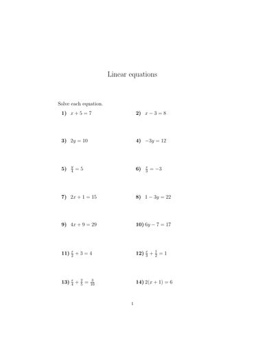 Linear Equations Easy To Harder Worksheet With Solutions Teaching Resources