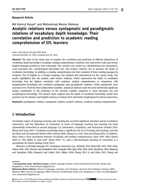 Pdf Analytic Relations Versus Syntagmatic And Paradigmatic Relations
