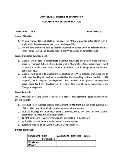 6 2 1 Syllabus Rpa Pdf Business Process Business Process Management
