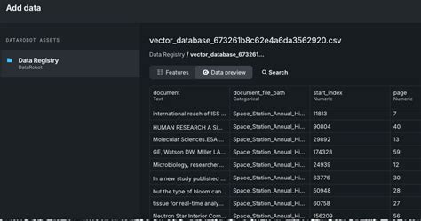 Vector Database Data Sources Datarobot Docs