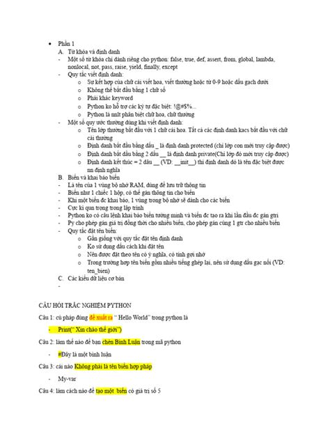 CÂu HỎi TrẮc NghiỆm Python Pdf