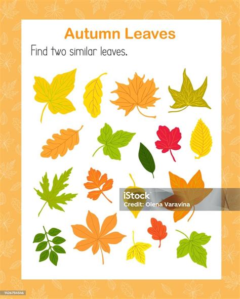 어린이를위한 두 가지 유사한 나무 잎 교육 활동 가을 가을 퍼즐 게임 재미와 여가 시간을위한 간단한 벡터 일러스트 레이 션 워크 시트 추수 감사절 휴일 축하 찾기 가을에